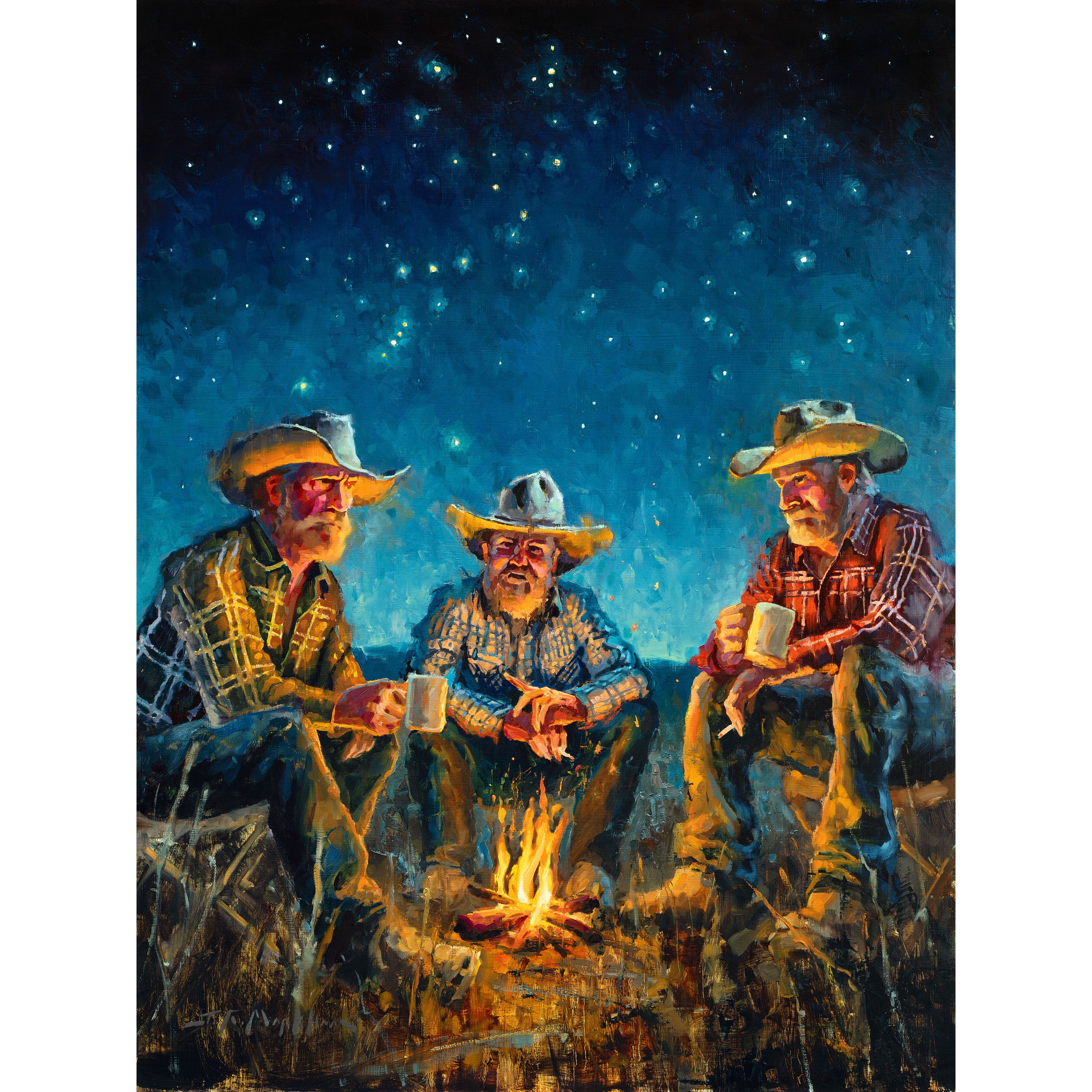 Cowboys Campfire Canvas Print | Western Night Sky Wall Art – Jerry ...